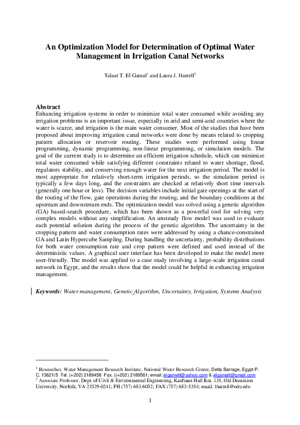 (PDF) An Optimization Model for Optimal Water Management