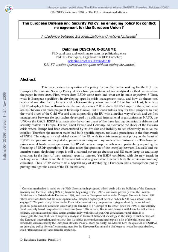 (PDF) The European Defence and Security Policy: An Emerging Policy for ...