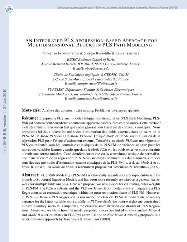 (PDF) An Integrated PLS Regression-Based Approach for Multidimensional Blocks In PLS Path Modeling