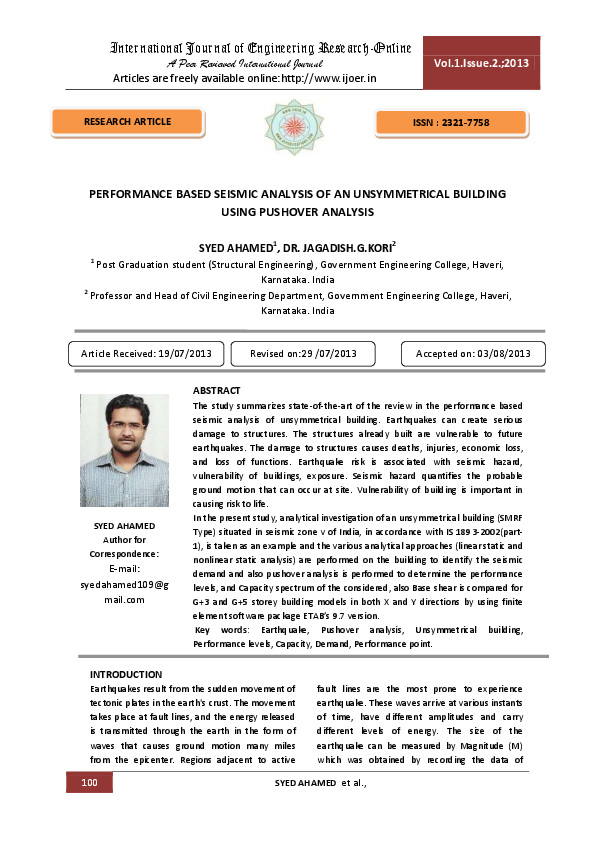 (PDF) PERFORMANCE BASED SEISMIC ANALYSIS OF AN UNSYMMETRICAL BUILDING ...
