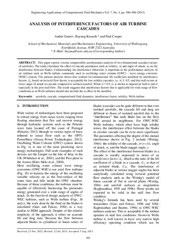 (PDF) Analysis of Interference Factors of Air Turbine Cascades