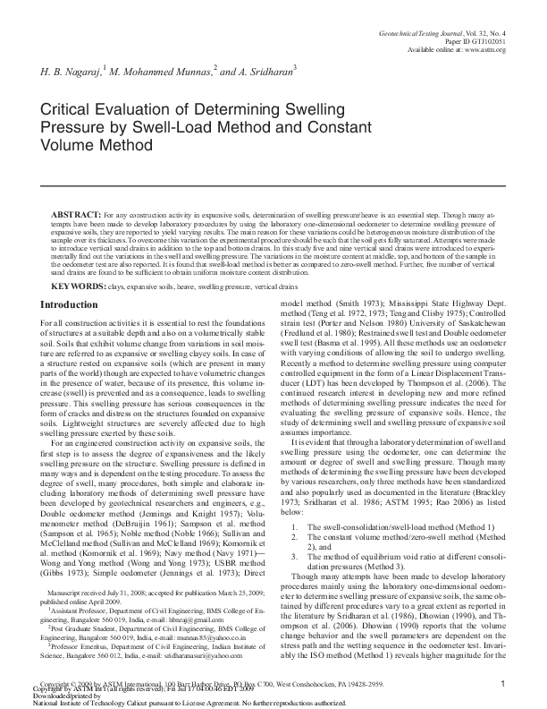 (PDF) Critical Evaluation of Determining Swelling Pressure by Swell ...