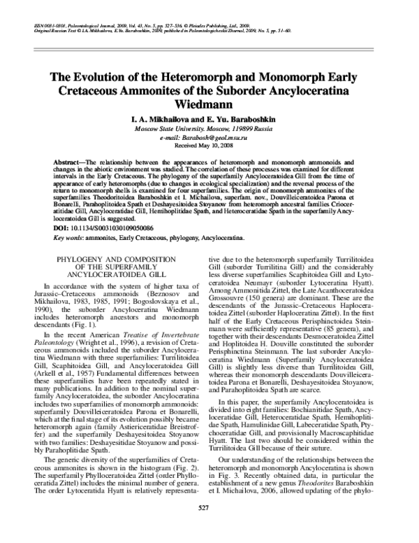 (PDF) The evolution of the heteromorph and monomorph early cretaceous ...