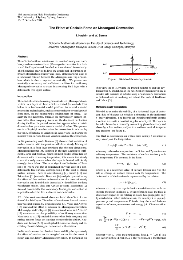 (PDF) The Effect of Coriolis Force on Marangoni Convection