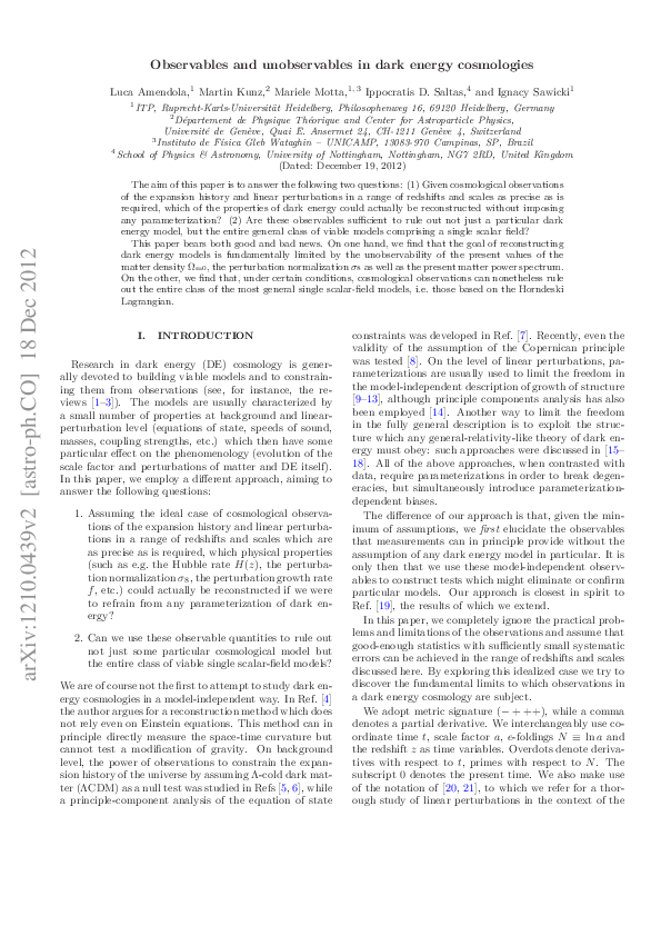 (PDF) Observables and unobservables in dark energy cosmologies