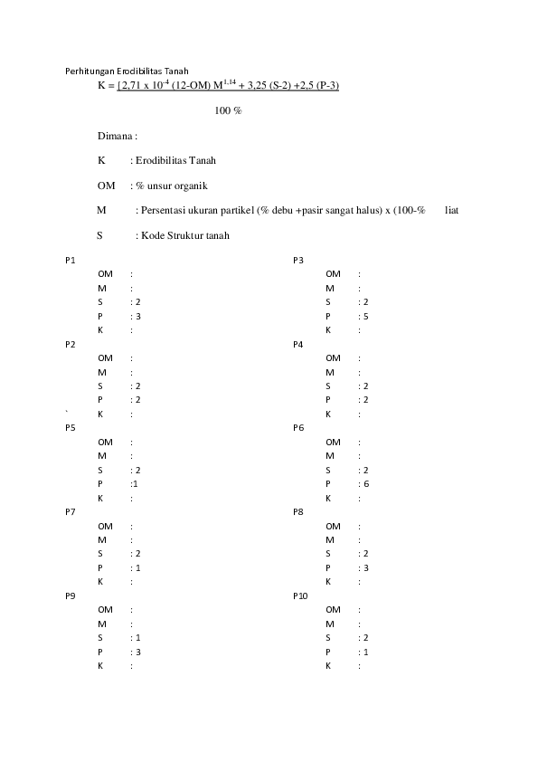 (DOC) Perhitungan Erodibilitas Tanah