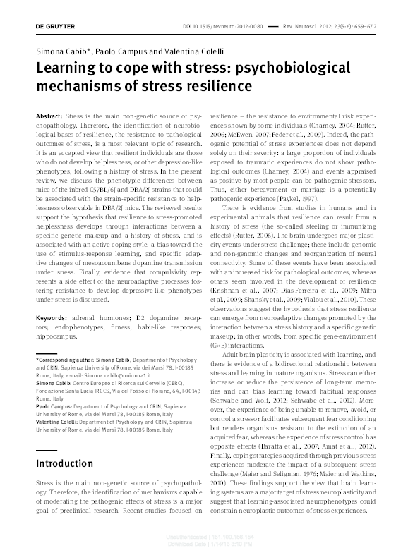 (PDF) Learning to cope with stress: psychobiological mechanisms of ...