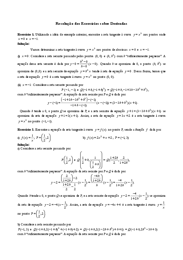 (PDF) Resolução dos Exercícios sobre Derivadas