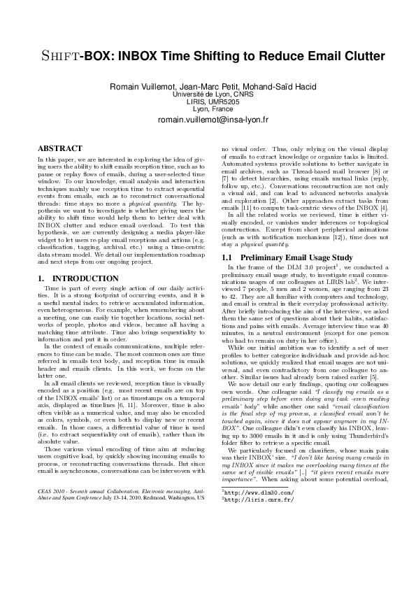 (PDF) Shift-BOX: INBOX Time Shifting to Reduce Email Clutter