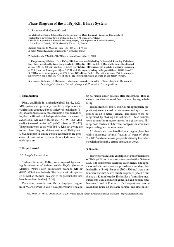 (PDF) Phase Diagram of the TbBr 3 -KBr Binary System