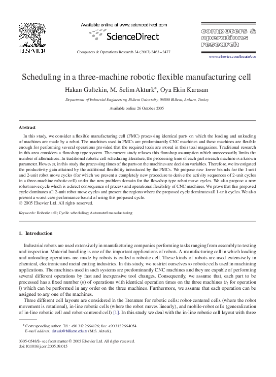 (PDF) Scheduling in a three-machine robotic flexible manufacturing cell