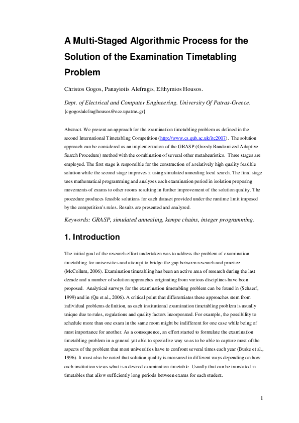 (PDF) A Multi-Staged Algorithmic Process for the Solution of the ...