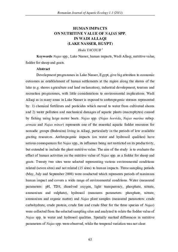 (PDF) HUMAN IMPACTS ON NUTRITIVE VALUE OF NAJAS SPP. IN WADI ALLAQI ...