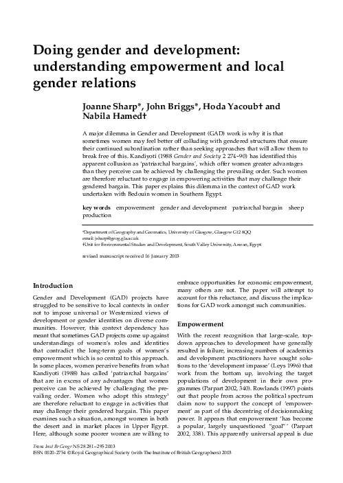 (PDF) Doing gender and development: understanding empowerment and local ...