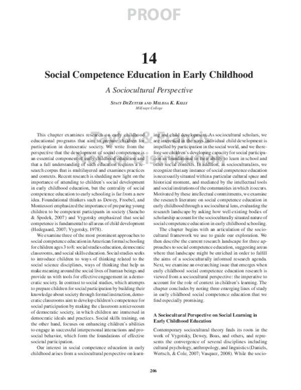 (PDF) Social competence education in early childhood: A sociocultural ...