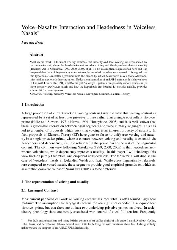 (PDF) Voice–Nasality Interaction and Headedness in Voiceless Nasals