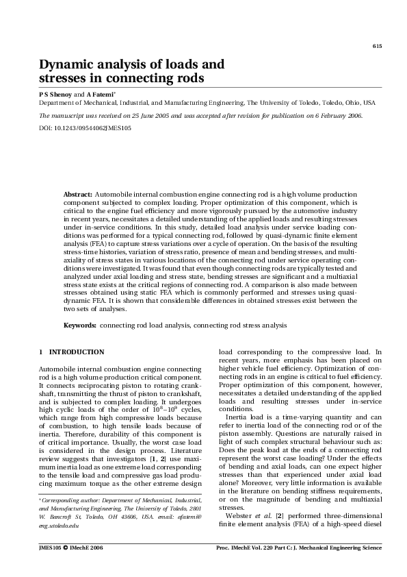 (PDF) Dynamic analysis of loads and stresses in connecting rods