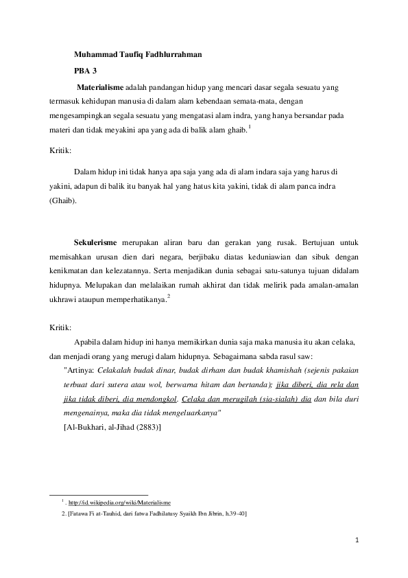 (DOC) Materialisme adalah pandangan hidup yang mencari dasar segala ...