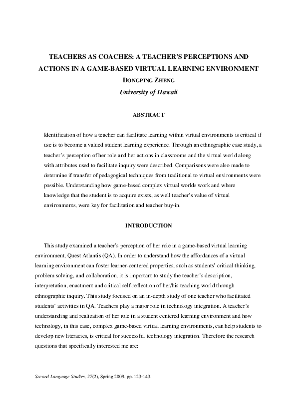 (PDF) TEACHERS AS COACHES: A TEACHER'S PERCEPTIONS AND ACTIONS IN A ...