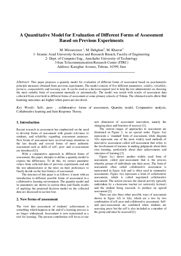 Pdf A Quantitative Model For Evaluation Of Different Forms Of