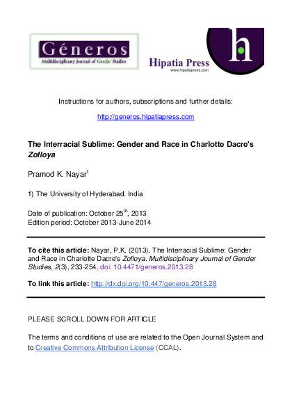 (PDF) ‘The Interracial Sublime: Gender and Race in Charlotte Dacre’s ...