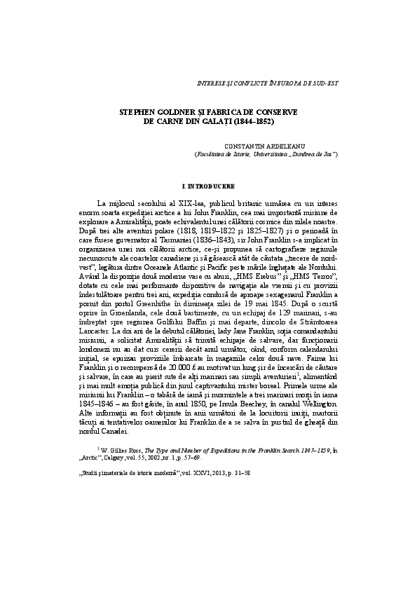 (PDF) STEPHEN GOLDNER ŞI FABRICA DE CONSERVE DE CARNE DIN GALAŢI (1844 ...