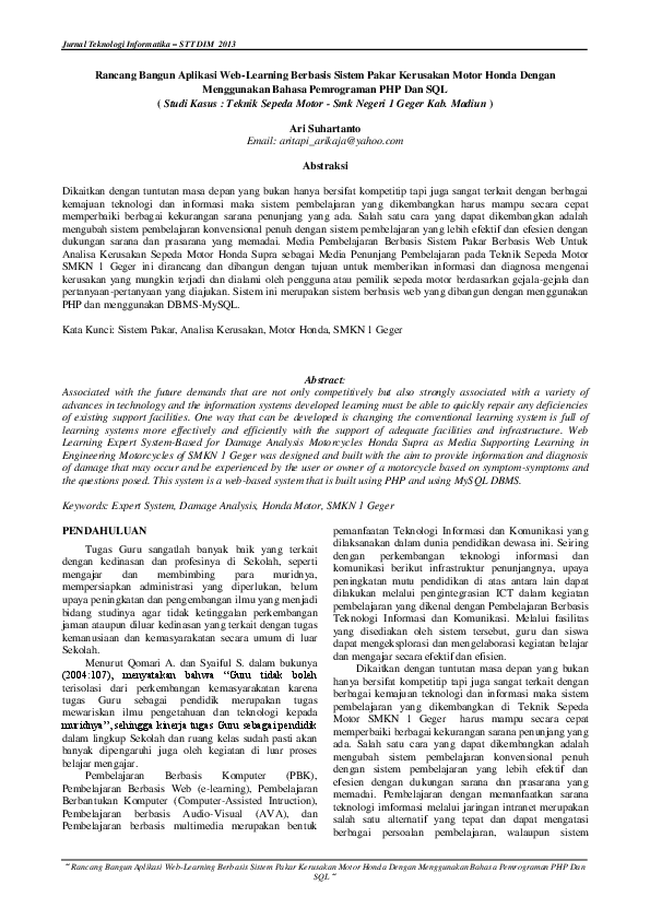 (PDF) Jurnal Informatika Sistem Pakar Kerusakan Motor Honda