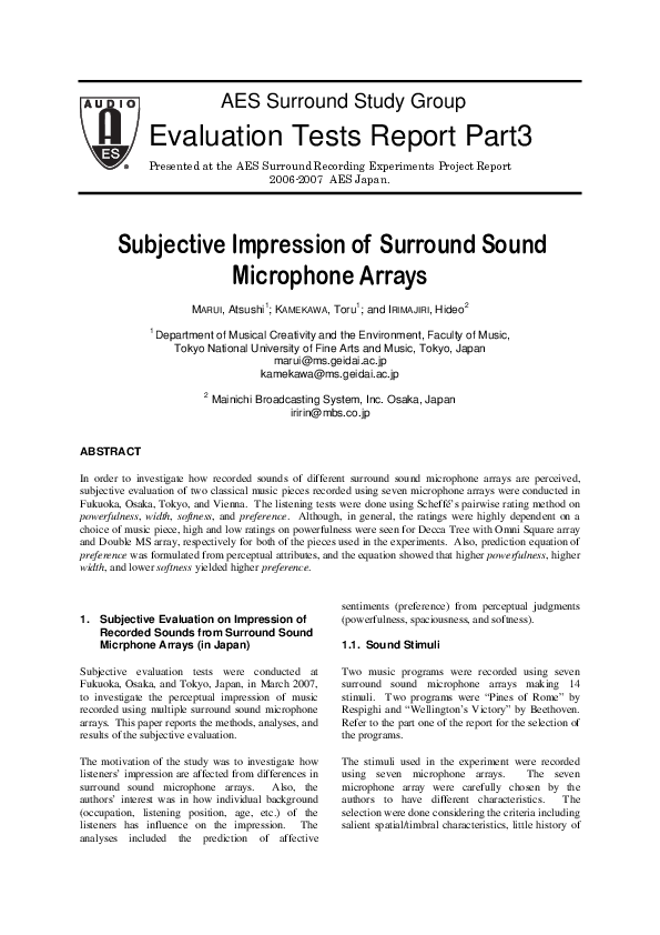 (PDF) Subjective Impression of Surround Sound Microphone Arrays