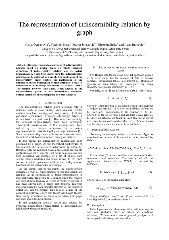 (PDF) The representation of indiscernibility relation by graph