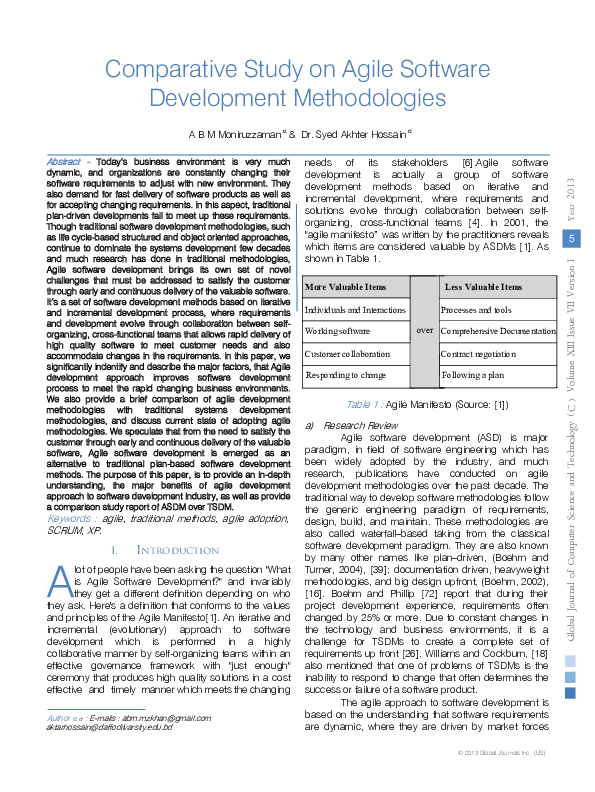 (PDF) Comparative Study on Agile Software Development Methodologies