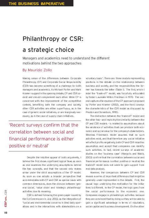 (PDF) Philanthropy or CSR: a Strategic Choice