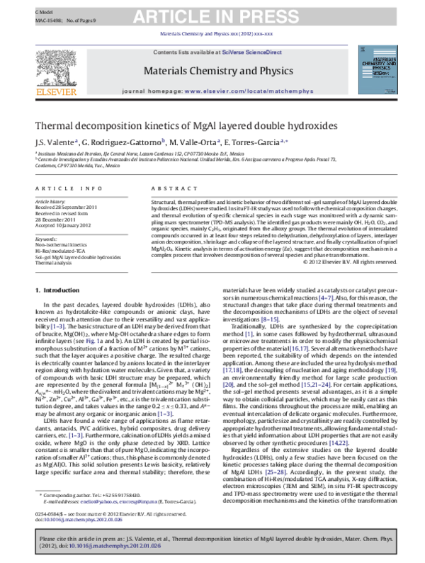 (PDF) Thermokinetic study of the rehydration process of a calcined MgAl ...