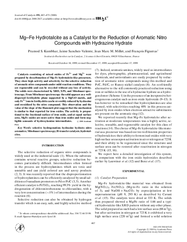 (PDF) Mg–Fe Hydrotalcite as a Catalyst for the Reduction of Aromatic ...