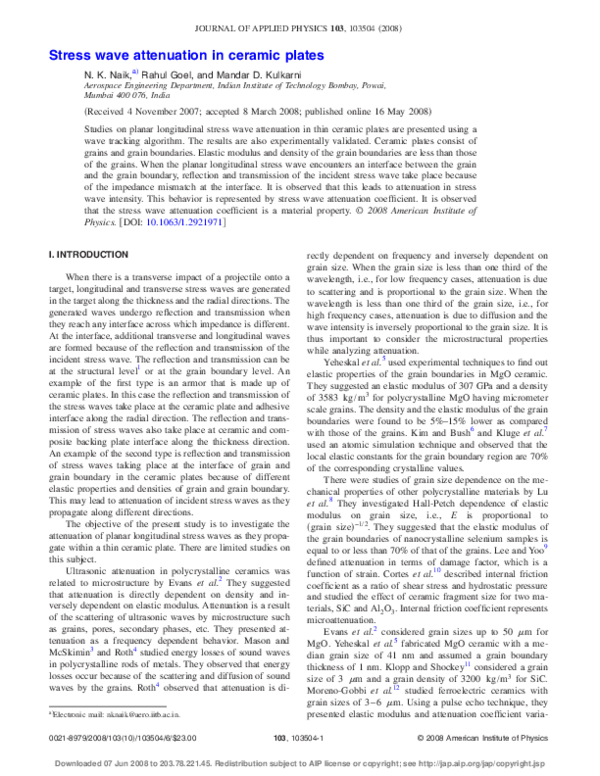 Pdf Stress Wave Attenuation In Ceramic Plates