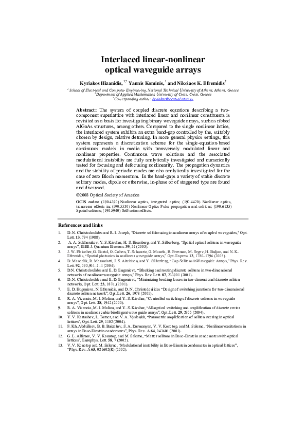 Pdf Interlaced Linear Nonlinear Optical Waveguide Arrays