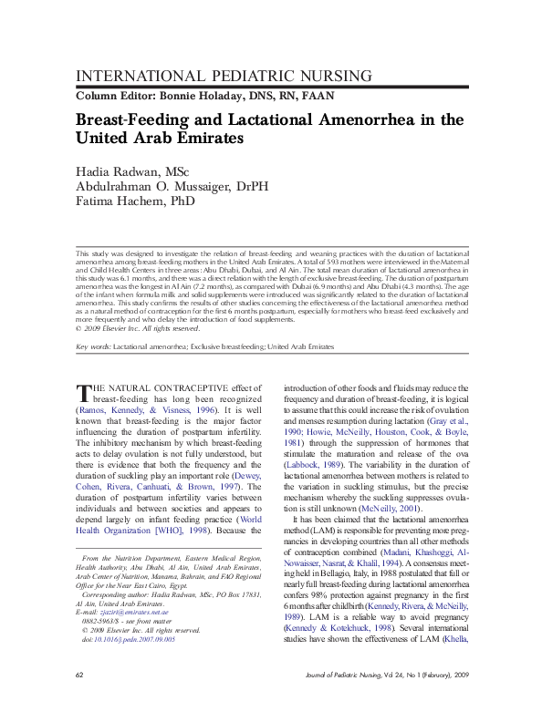 (PDF) Breast-Feeding and Lactational Amenorrhea in the United Arab Emirates