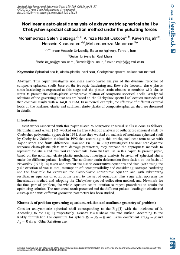 (PDF) Nonlinear elasto-plastic analysis of axisymmetric spherical shell by Chebyshev spectral ...