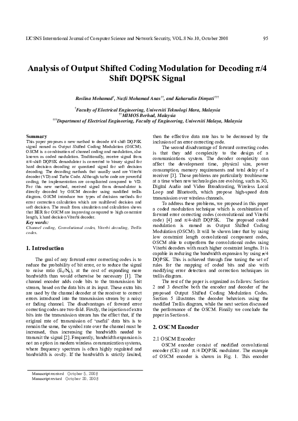 Pdf Analysis Of Output Shifted Coding Modulation For Decoding π 4