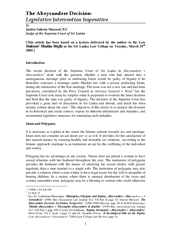 (PDF) The Abeysundere Decision - Legislative Intervention Imparative