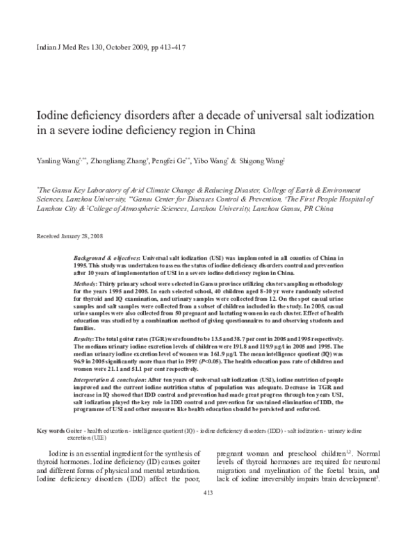 (PDF) Iodine deficiency disorders after a decade of universal salt ...