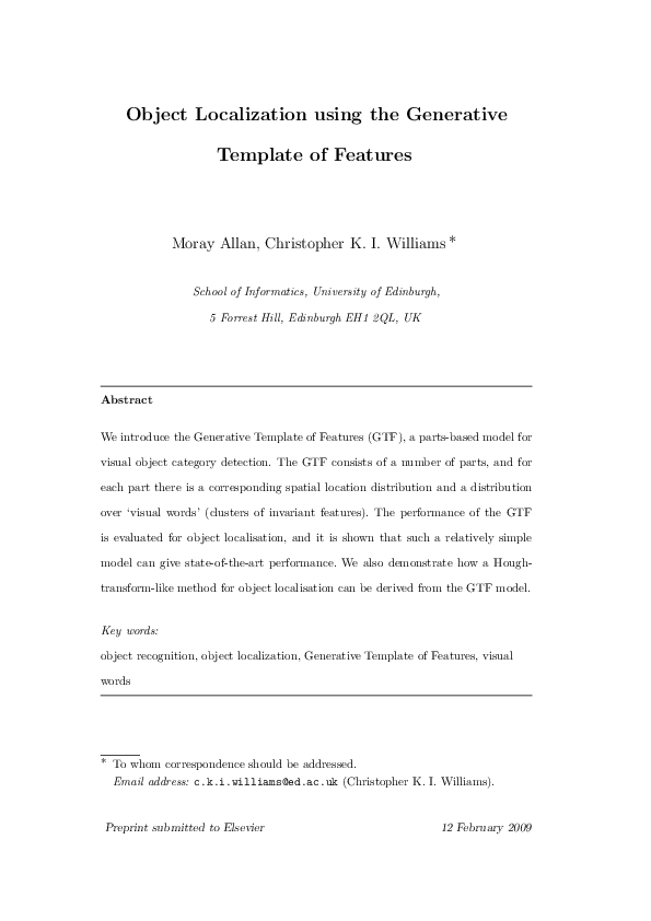 Pdf Object Localization Using The Generative Template Of Features