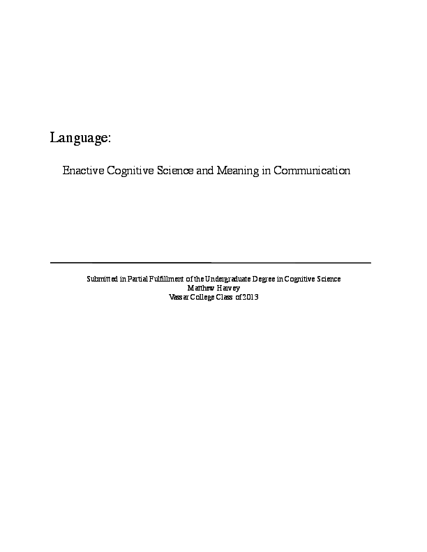 Pdf Language Enactive Cognitive Science And Meaning In Communication