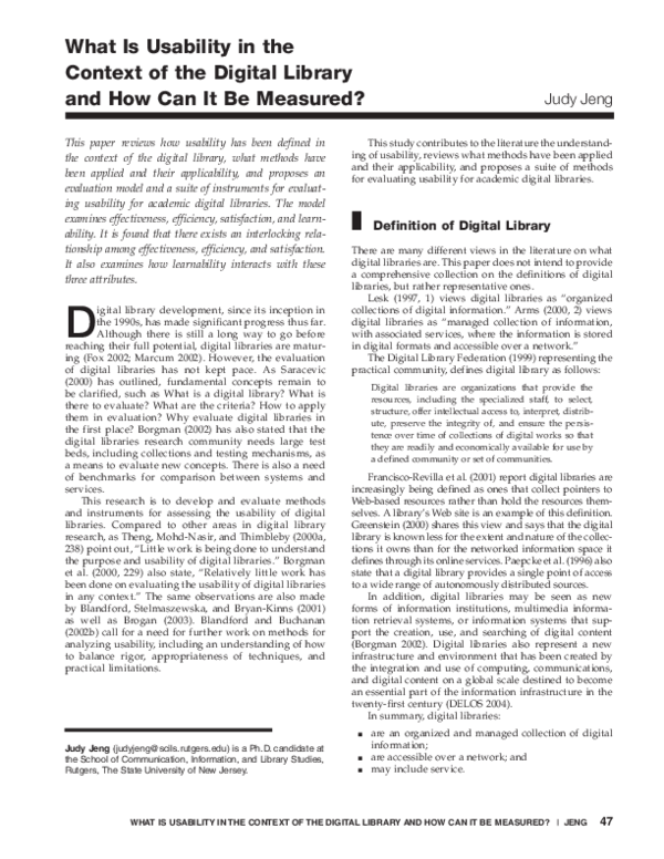 (PDF) What is Usability In the Context of the Digital Library and How Can It Be Measured?