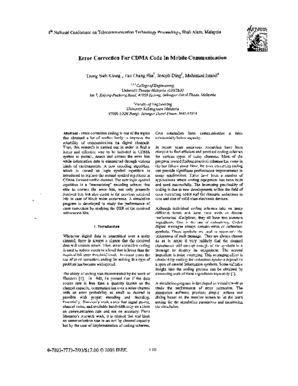 Error Correction For CDMA Code In Mobile Communication