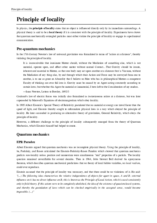 (PDF) Principle of locality