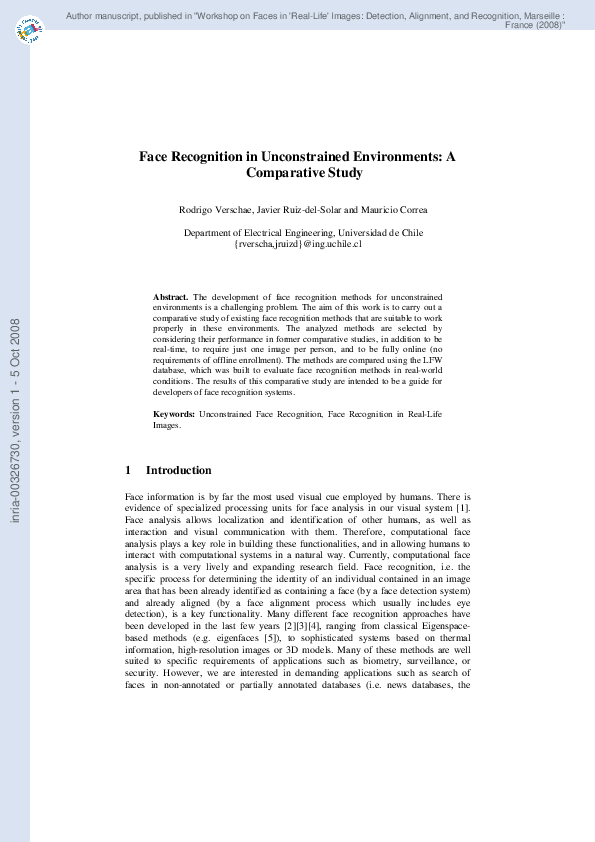 (PDF) Face Recognition in Unconstrained Environments: A Comparative Study