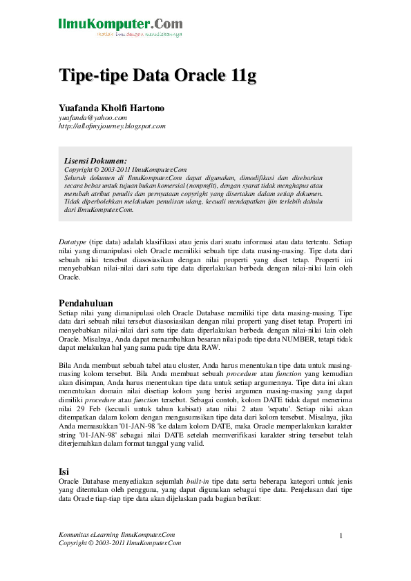 Pdf Tipe Data Oracle