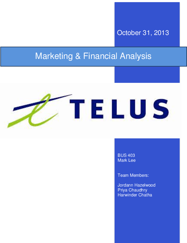 (DOC) TELUS Marketing & Financial Analysis 1