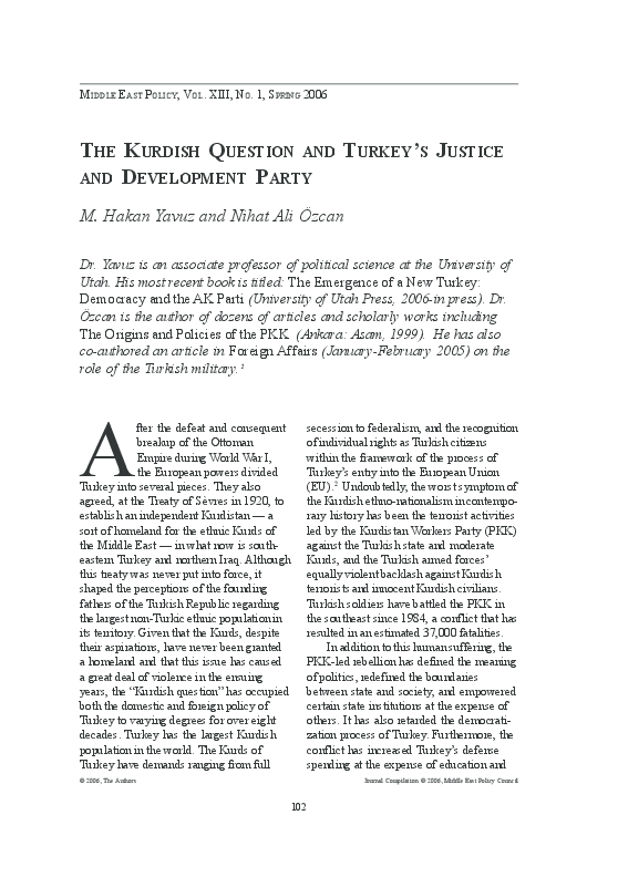 (PDF) The Kurdish Question and Turkey's Justice and Development Party