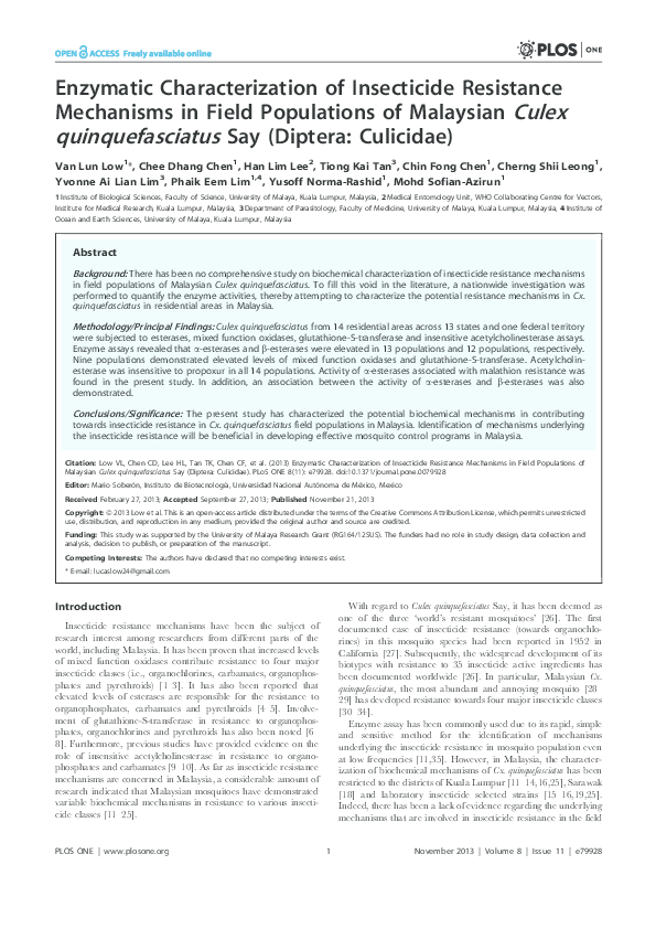 (PDF) Enzymatic Characterization of Insecticide Resistance Mechanisms in Field Populations of ...
